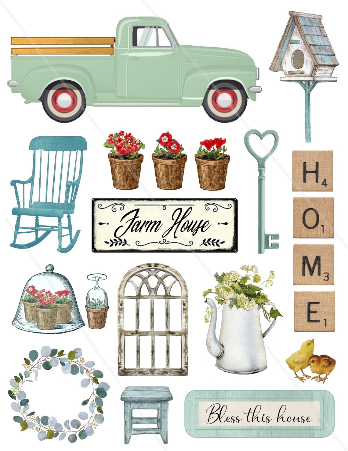 Vintage Farmhouse Decor Clipart Digital Collage Sheets Country - Etsy