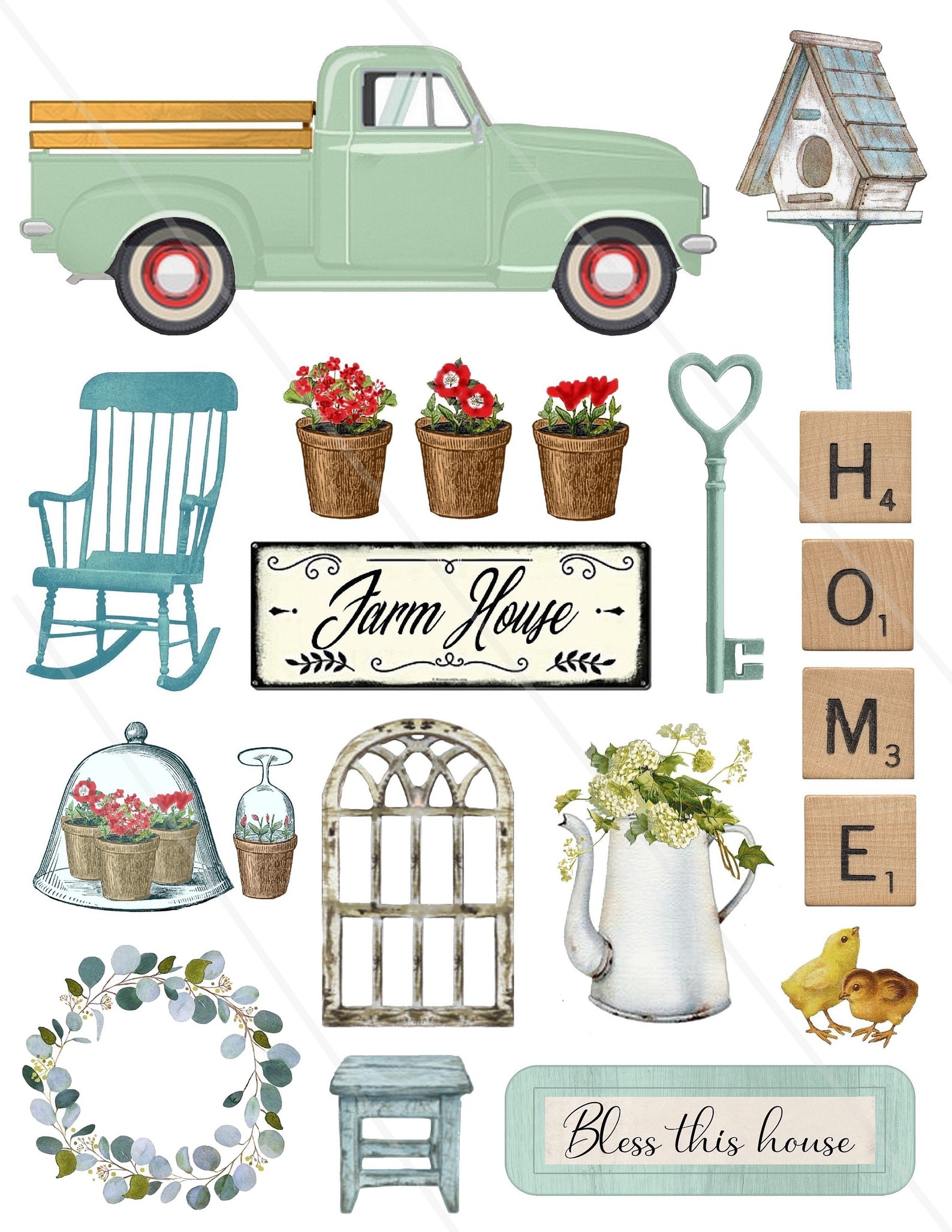 Vintage Farmhouse Decor Clipart Digital Collage Sheets Country - Etsy