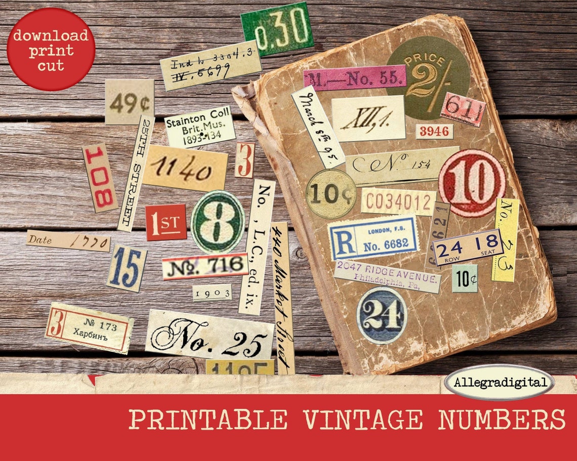 Vintage Number Labels Junk Journal Tags Random Numbers | Etsy