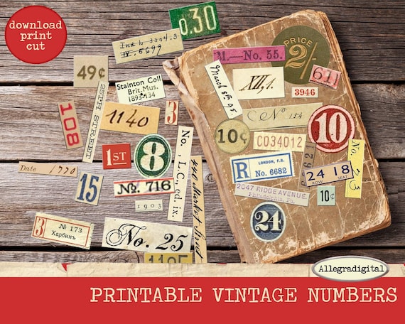 Vintage Number Labels Junk Journal Tags Grunge Numbers | Etsy