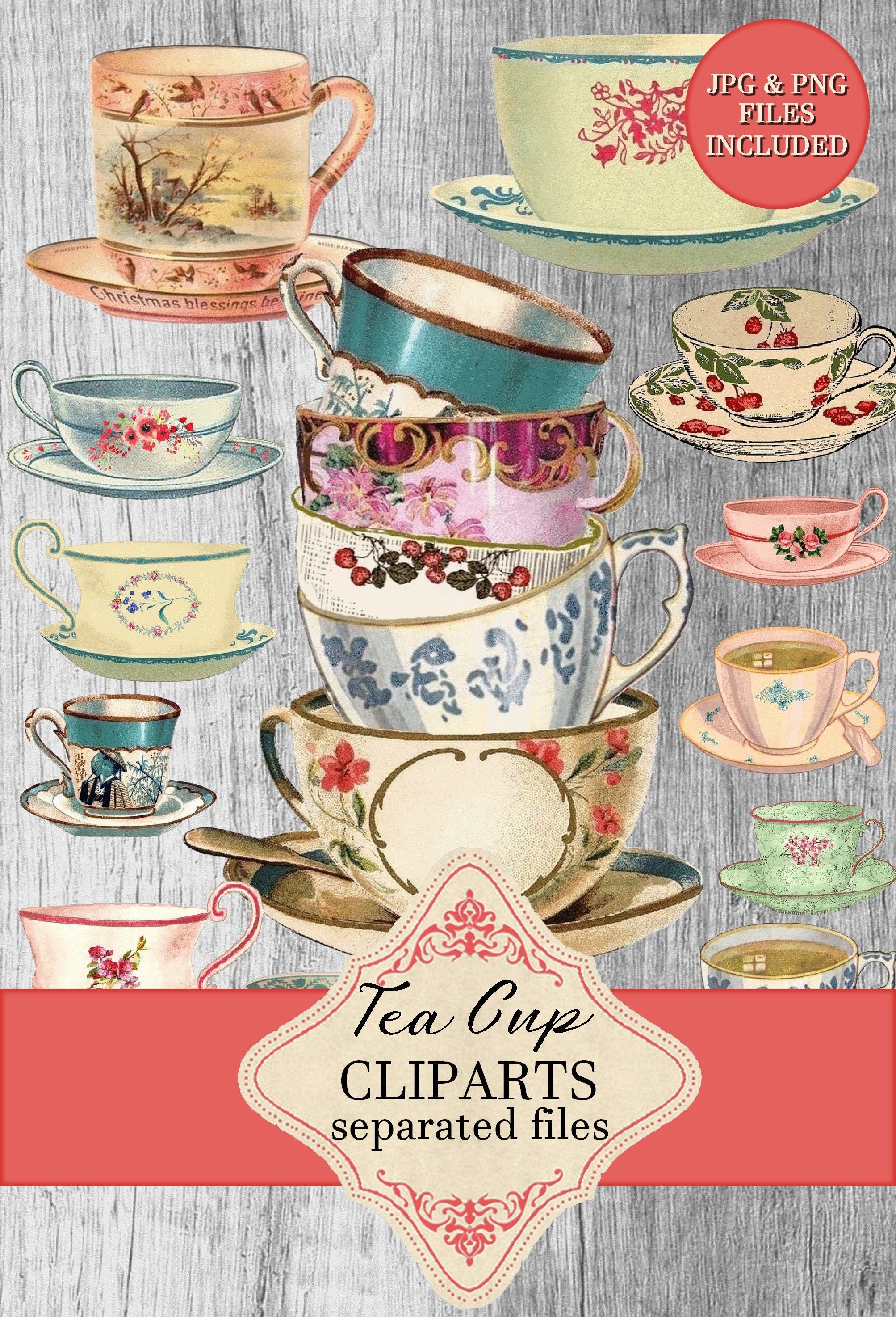 Vintage Tea Cup Clip Art Png
