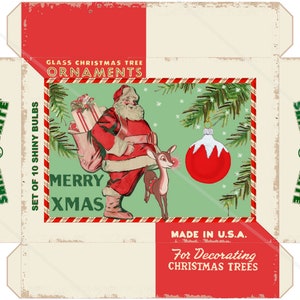 Printable Retro Christmas Ornament Box for Gifts, DIY Vintage Box ...