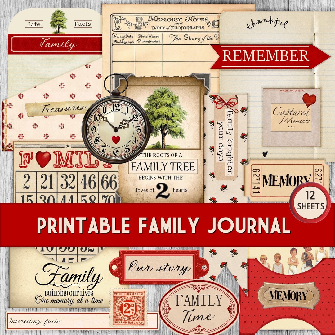 Retro Family Junk Journal Kit – Printable Family Tree & Genealogy Album ...