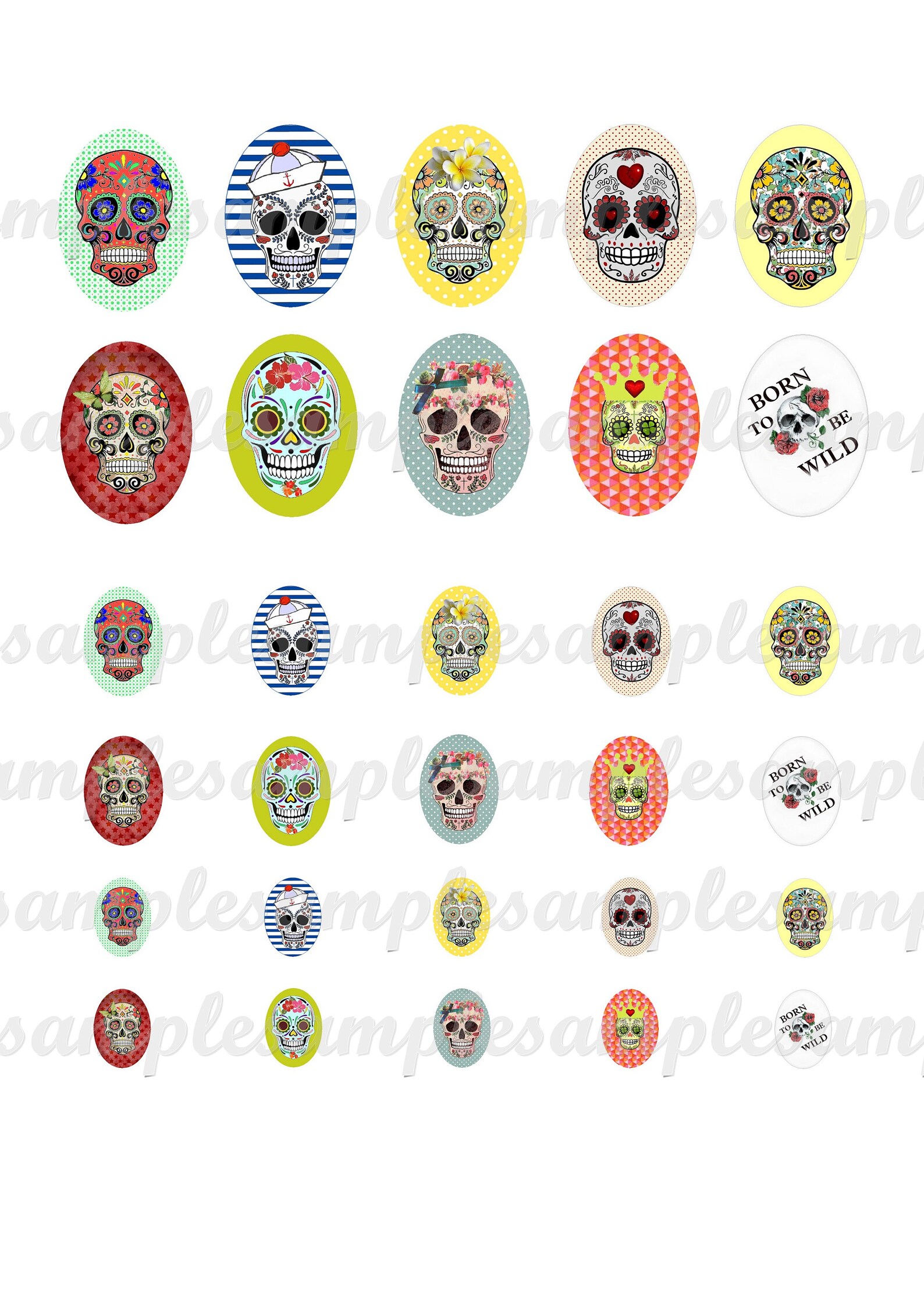 Digital Collage Sheet Sugar Skulls 30x40 Mm 18x25 Mm 13x18mm Oval ...