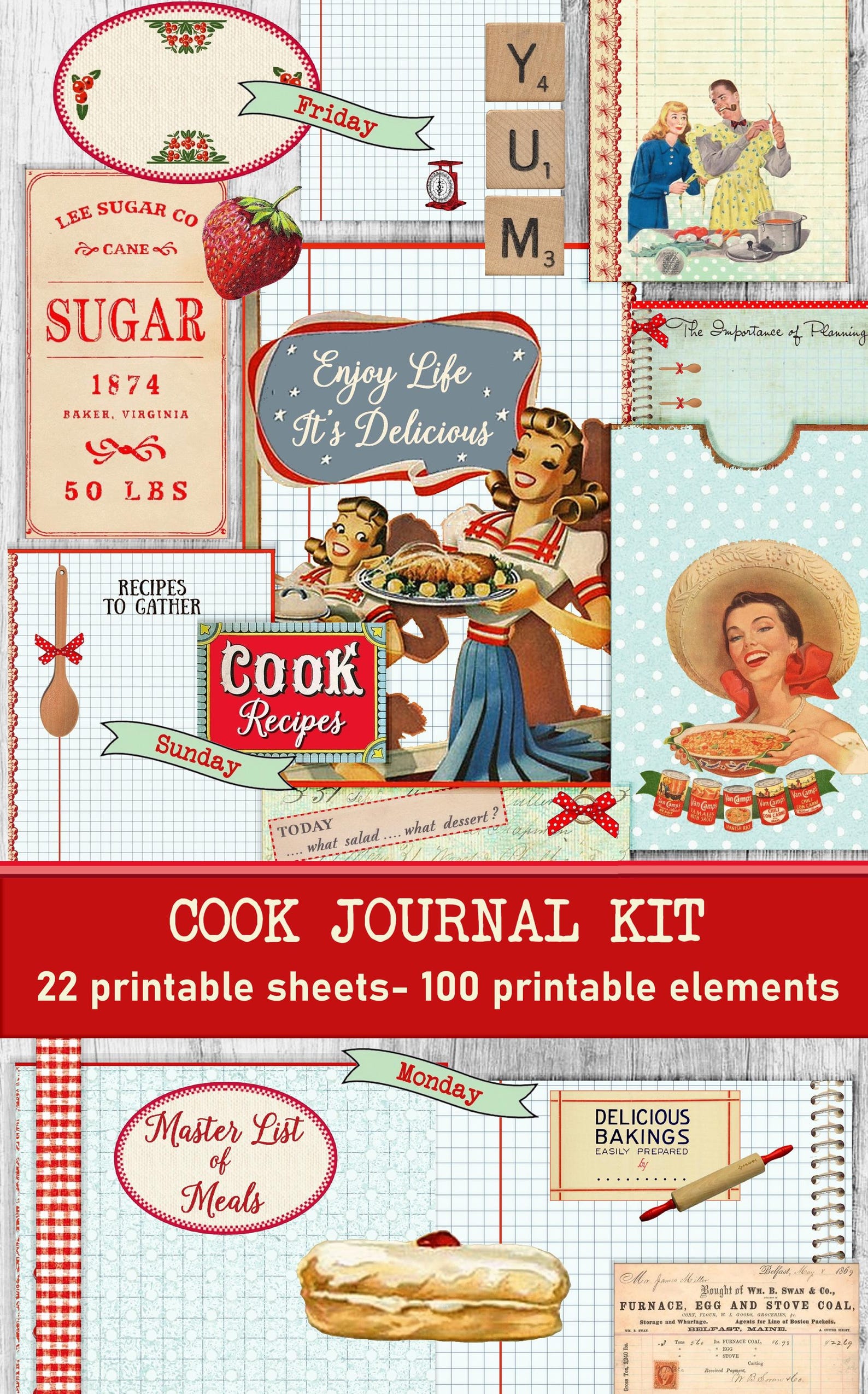 Retro Cook Journal Kit – Vintage Recipe Printable Journal | DIY Retro ...