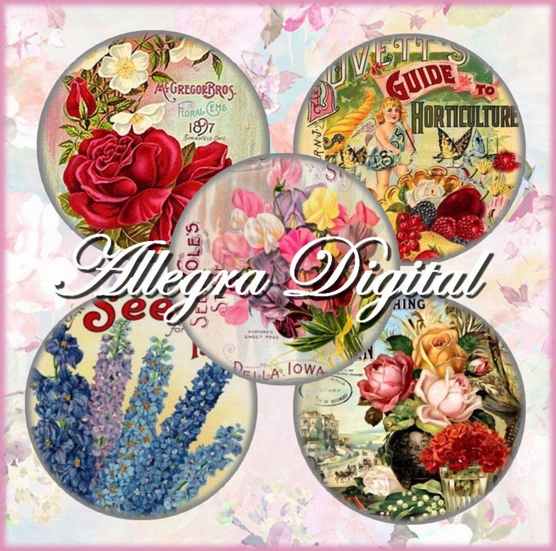 Digital Print OLD GARDEN 1 Inch Circle - Flower Images Ring Earrings ...