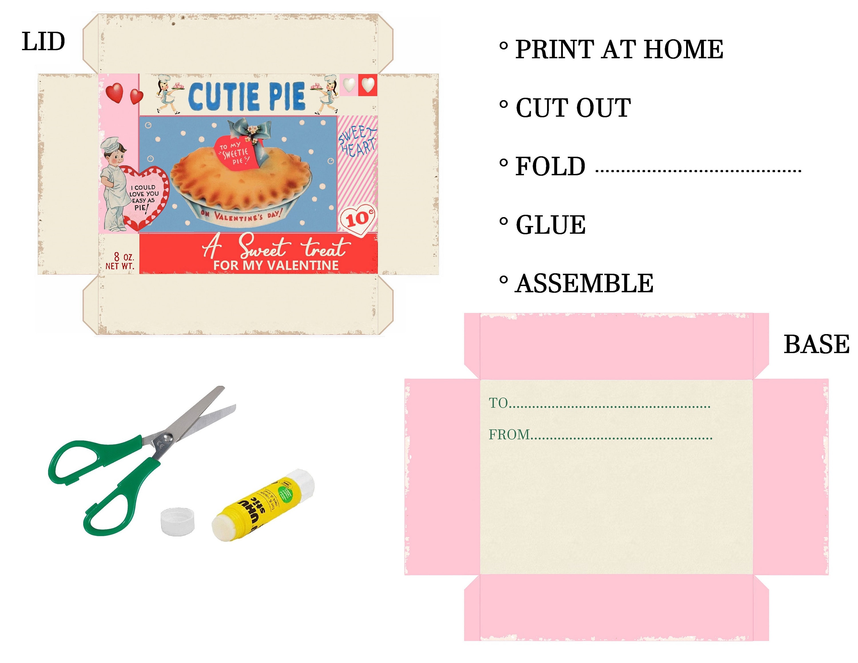 Retro Valentines Day Printable Box Template DIY Vintage Box - Etsy