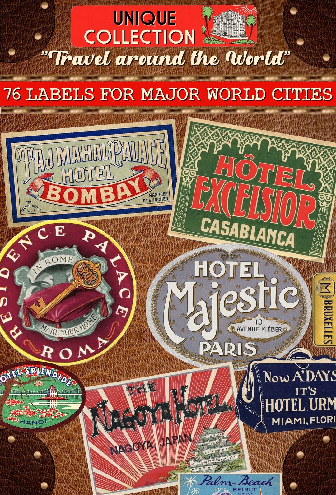 Printable Vintage Hotel Luggage Labels Digital Collage Sheet Travel ...