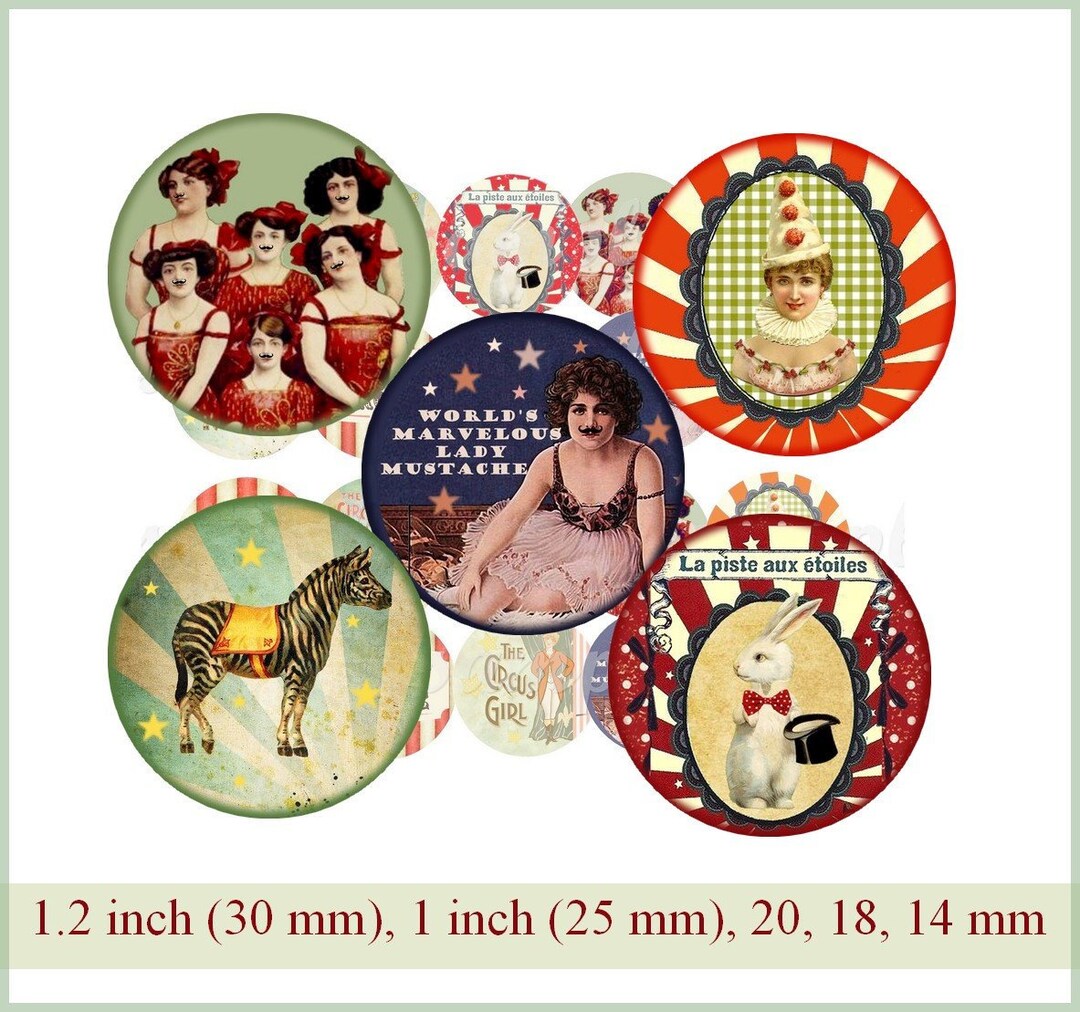 Digital Collage Sheet Circle Circus, One Inch Circles Circus, Digital ...
