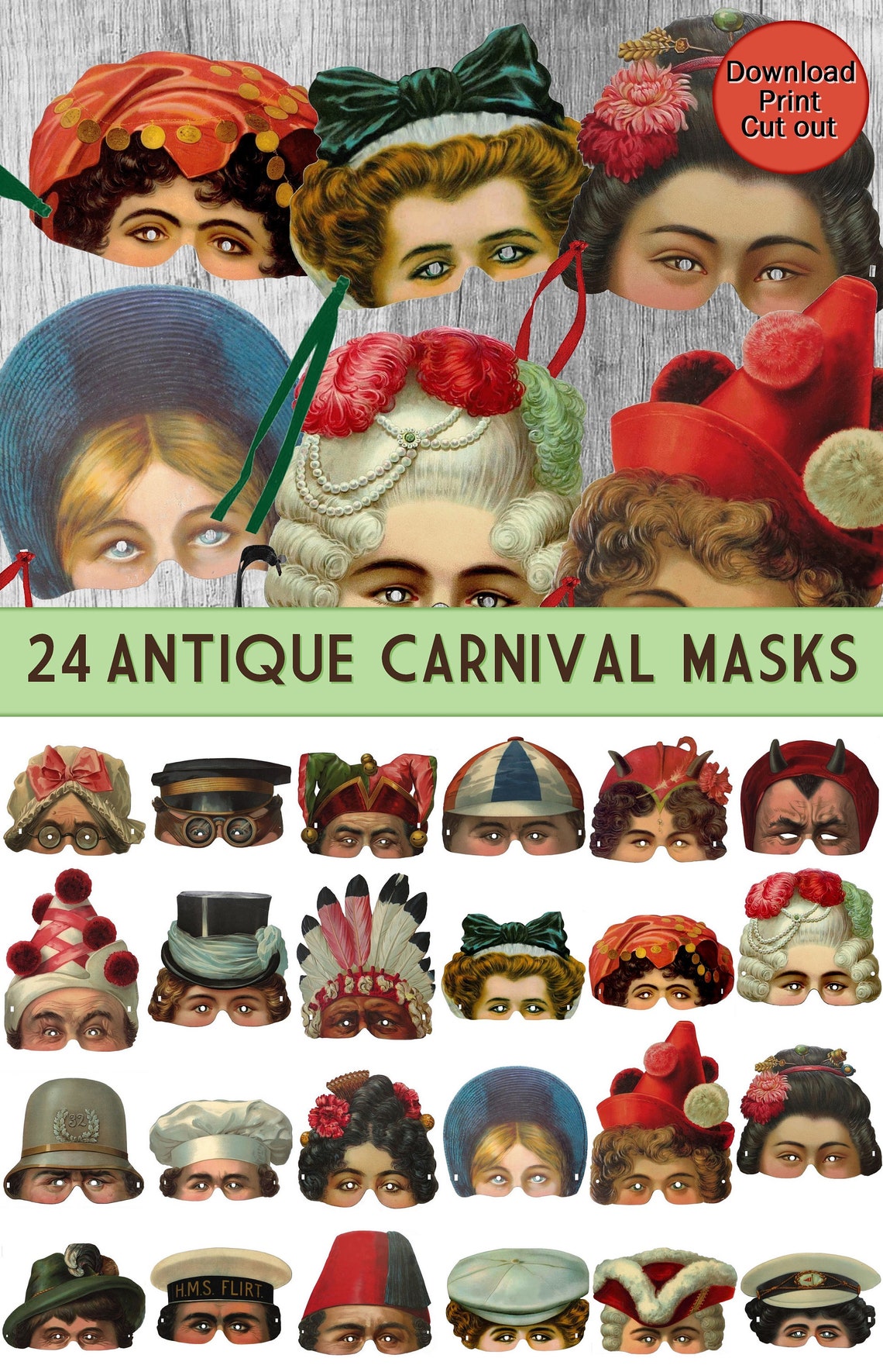 Printable Mask Victorian Half Mask Pack Victorian Antique Paper Toy ...