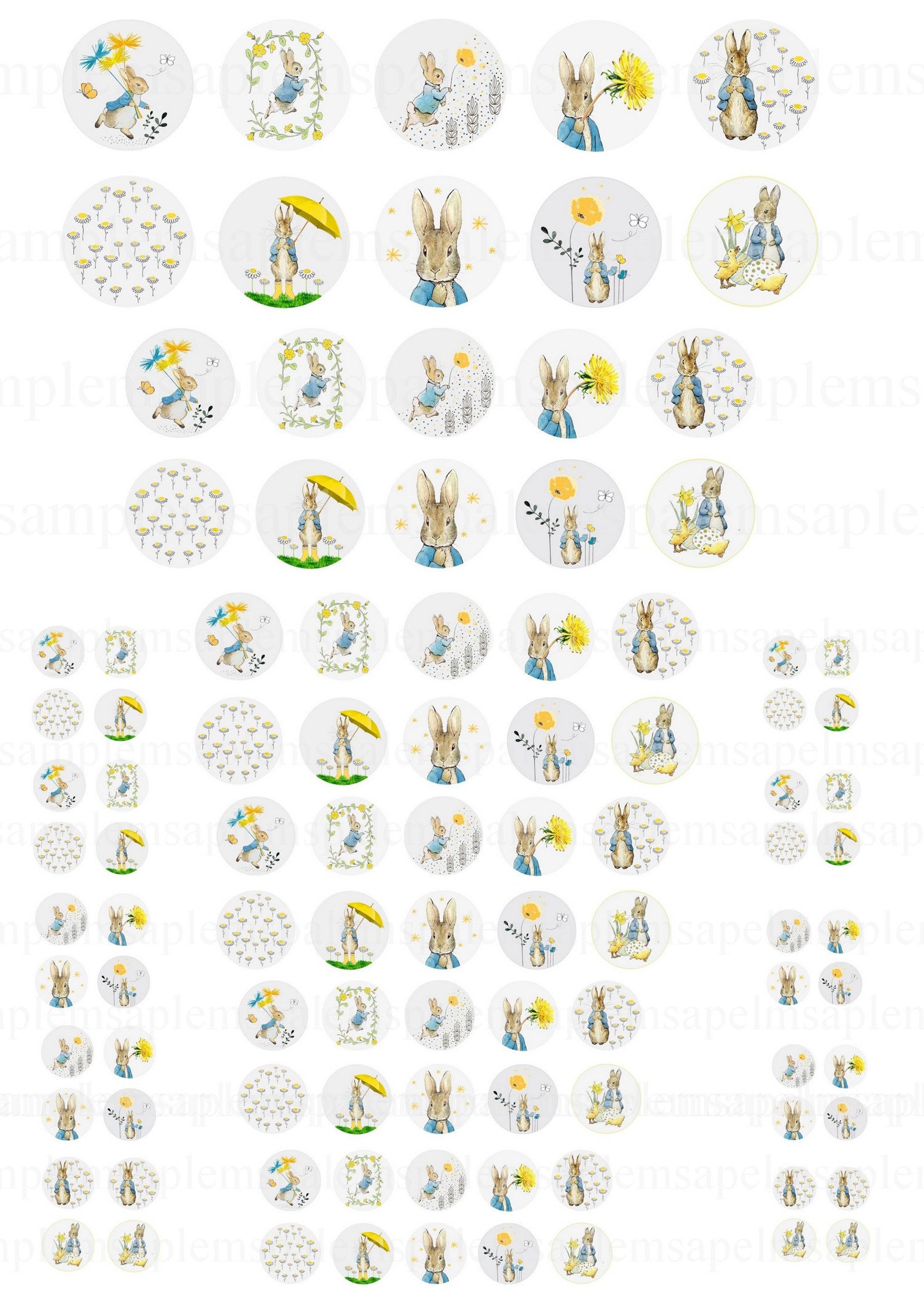 Digital Collage Sheet Peter Rabbit Easter Rabbit Circles One | Etsy