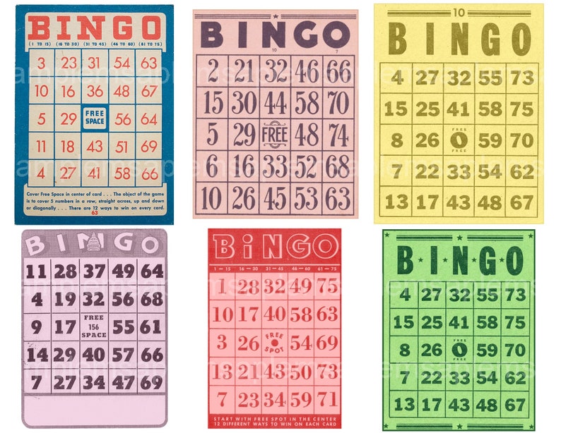 Vintage Bingo Card Digital Collage Sheet | Retro Bingo Cards for ...