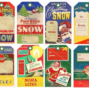 Retro Christmas Tree Gift Tags Printable Gift Tags Hang Tags Journaling ...