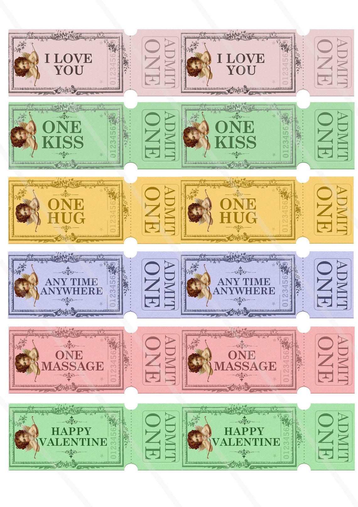 Valentine Tickets Love Ticket Strips Digital Collage Sheet | Etsy