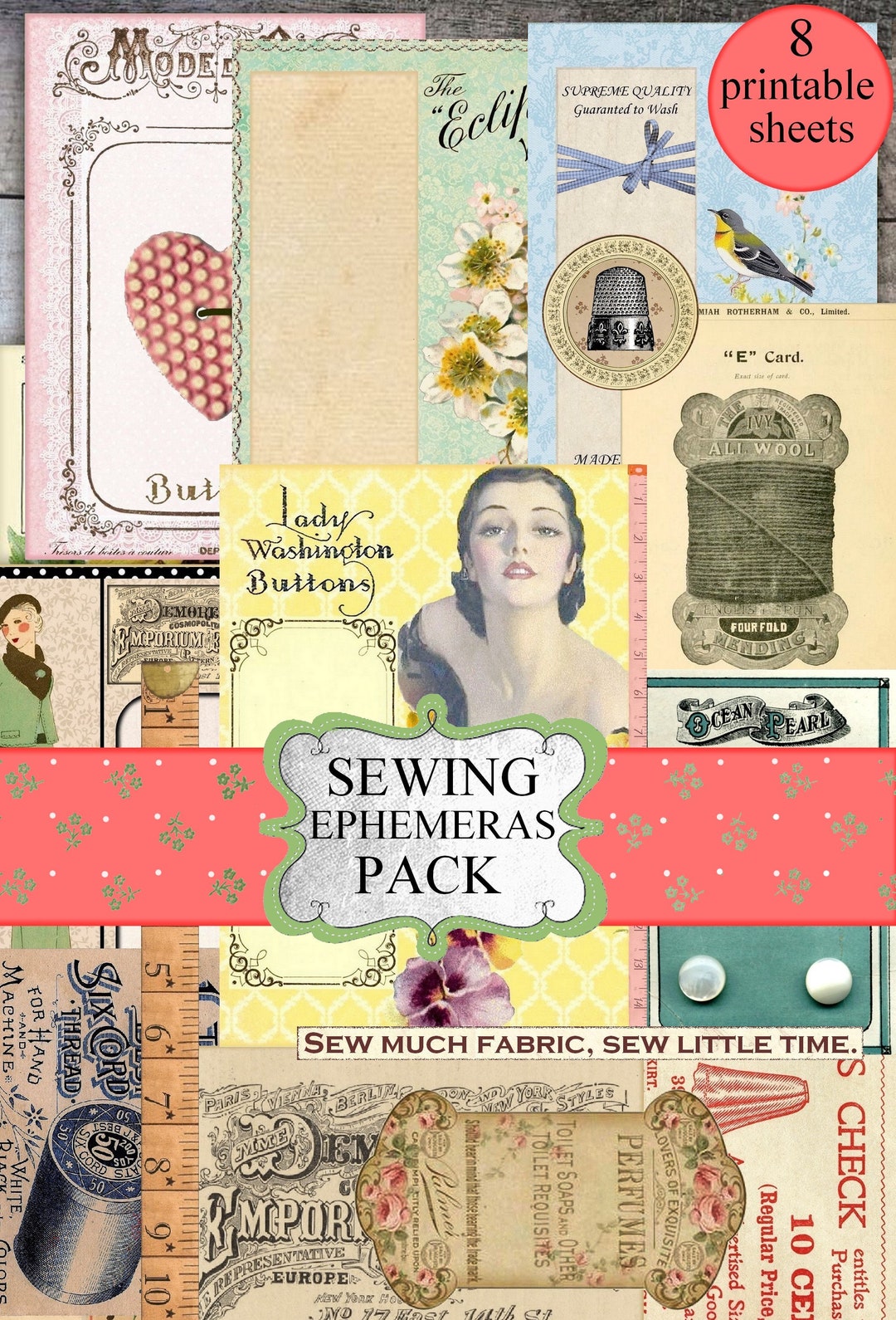 Vintage Sewing Ephemera Kit – Printable Junk Journal & Crafting Paper ...