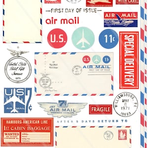 Vintage Air Mail Tags Labels Ephemera Clipart Postal Printable ...