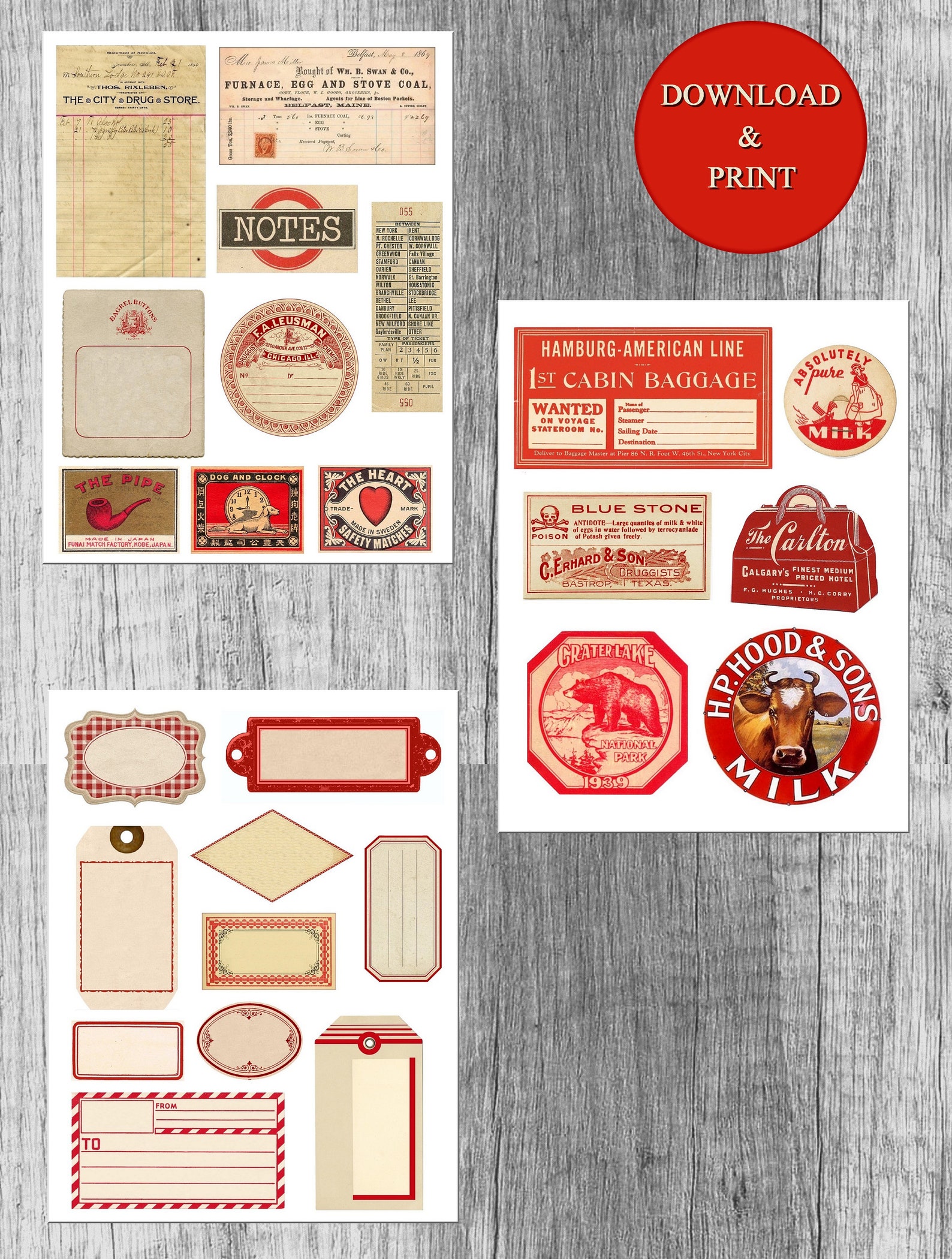 Red Ephemera Pack Instant Download Printable Digital - Etsy
