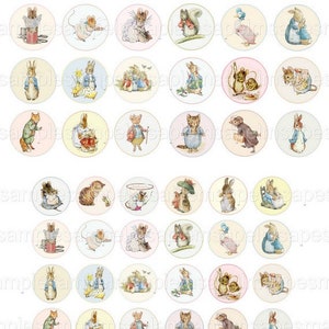 1 + 1.2 Inch Circle Peter Rabbit and Friends Beatrix Potter Set of 24 ...