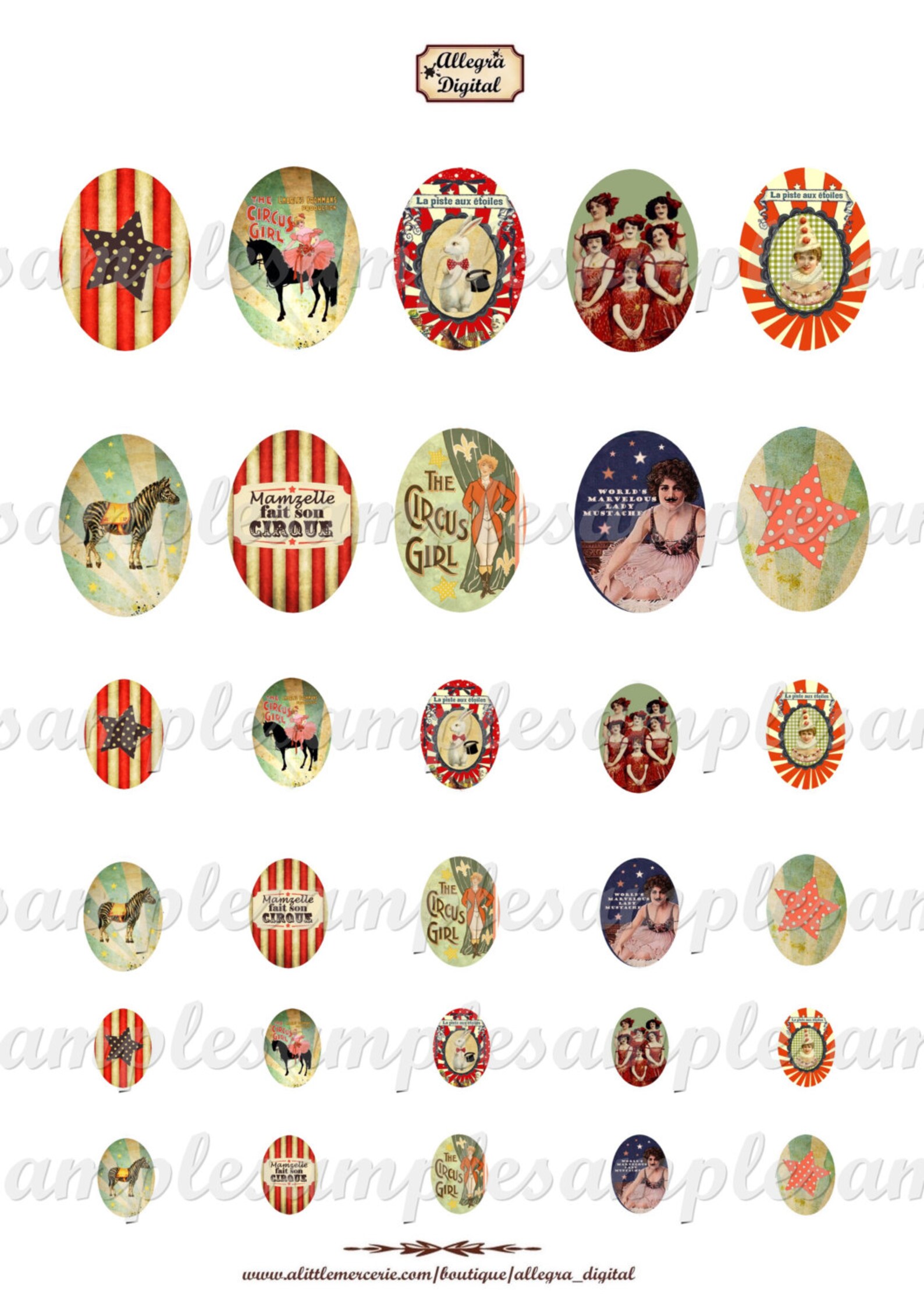 Digital collage sheet oval Circus 30x40 mm 18x25 mm 13x18mm | Etsy