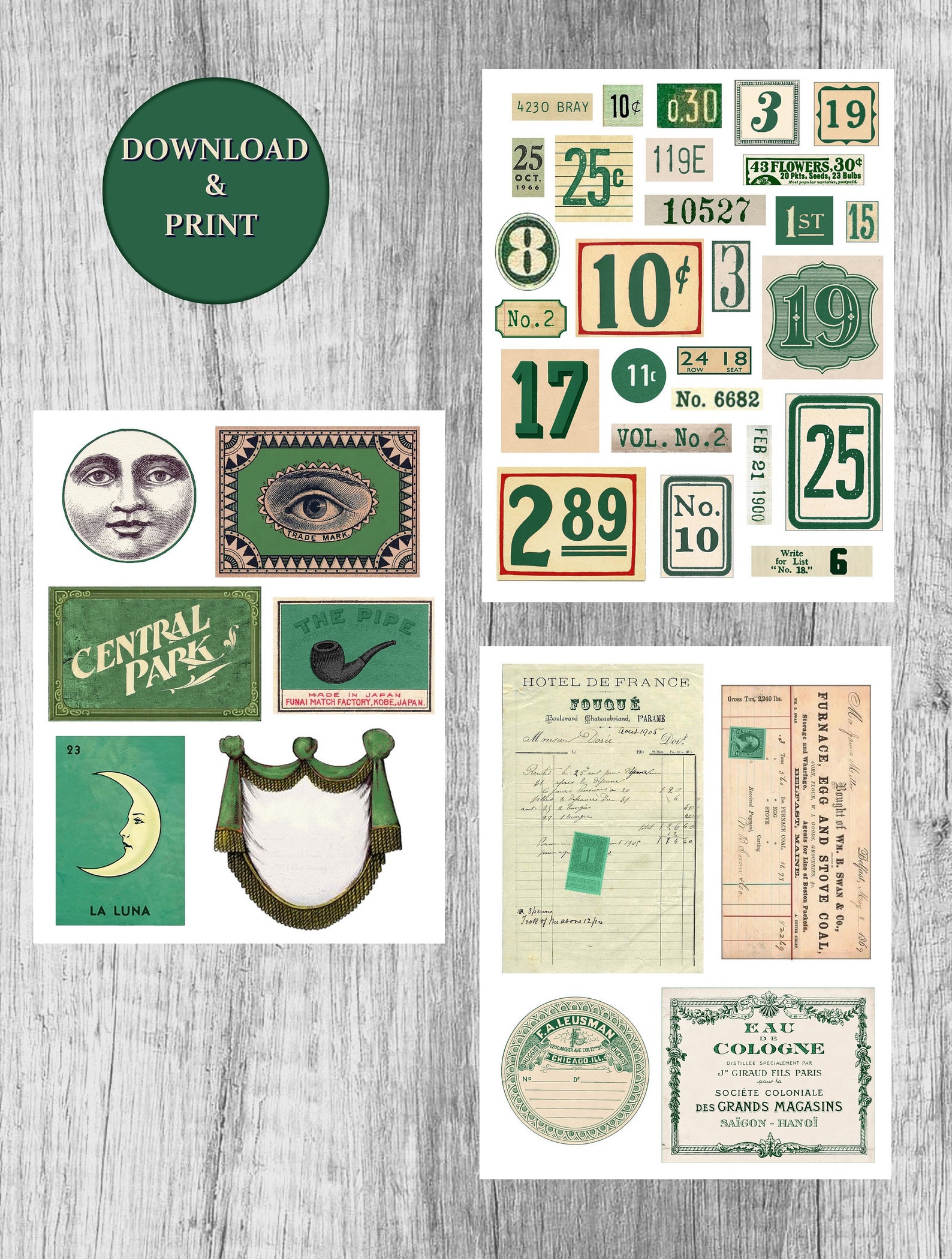 Green Ephemera Pack Instant Download Printable Digital - Etsy