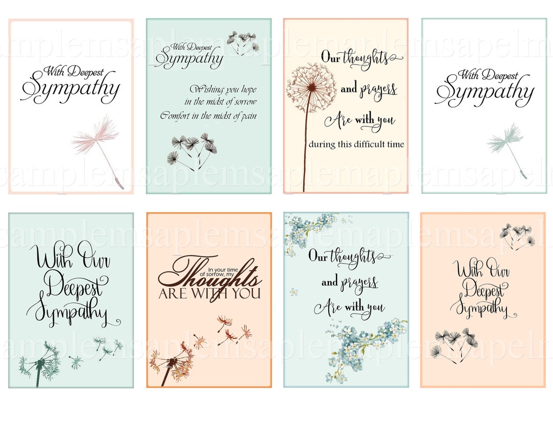 Printable SYMPATHY CONDOLENCE CARDS Instant Download, Print at Home ...