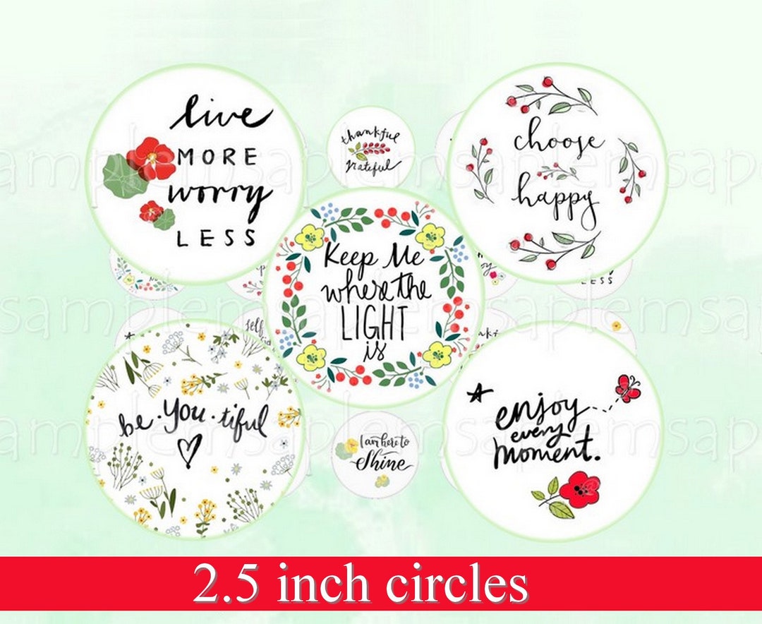 Digital Collage Sheet Circles Motivational Inspirational Saying Quotes ...
