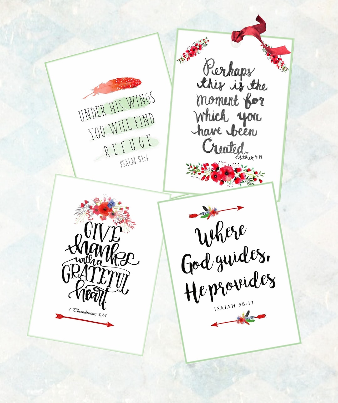 Bible Verses Tags Collage Sheet Printable Scripture Greeting Cards ...