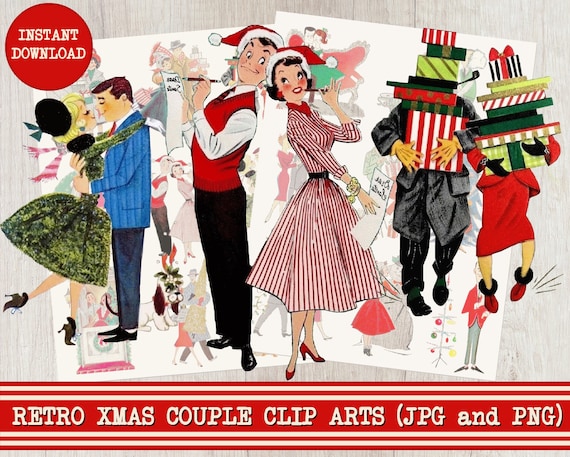 Vintage Christmas Couples 50's Fifties Clipart Clip Art - Etsy