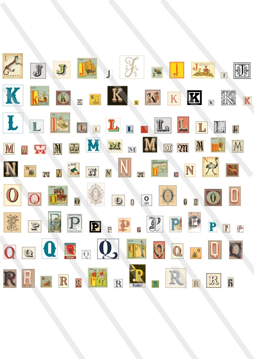 Digital Collage Sheet Retro Alphabet Letters Printable | Etsy