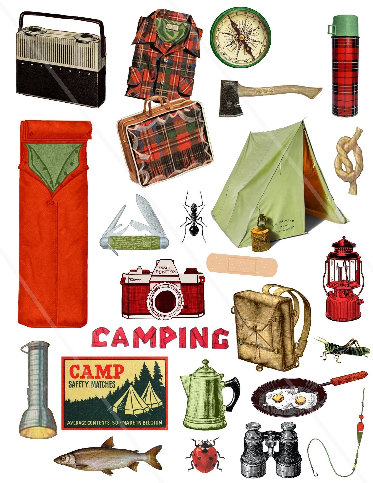 Vintage Camping Digital Collage Sheets Outdoors Adventure - Etsy