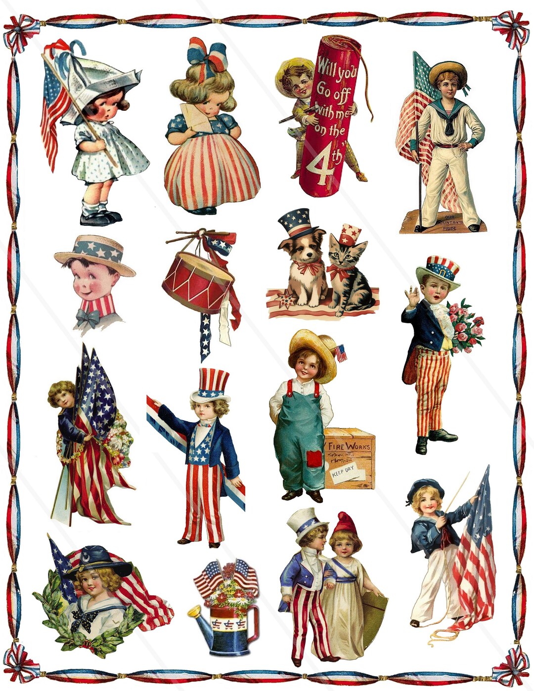 Vintage 4th of July Children Clipart | Patriotic Independence Day USA ...