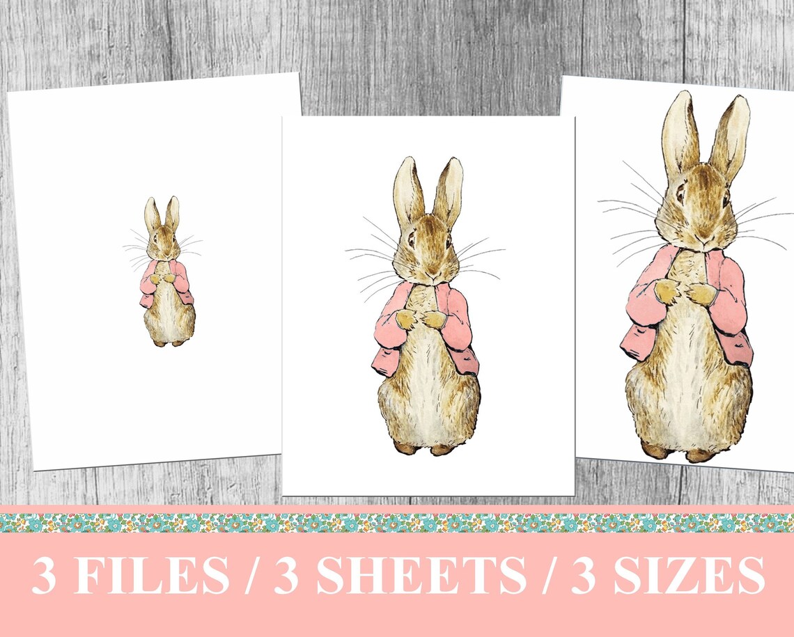 Digital Collage Sheet Peter Rabbit Beatrix Potter, Blue and Pink Jacket ...
