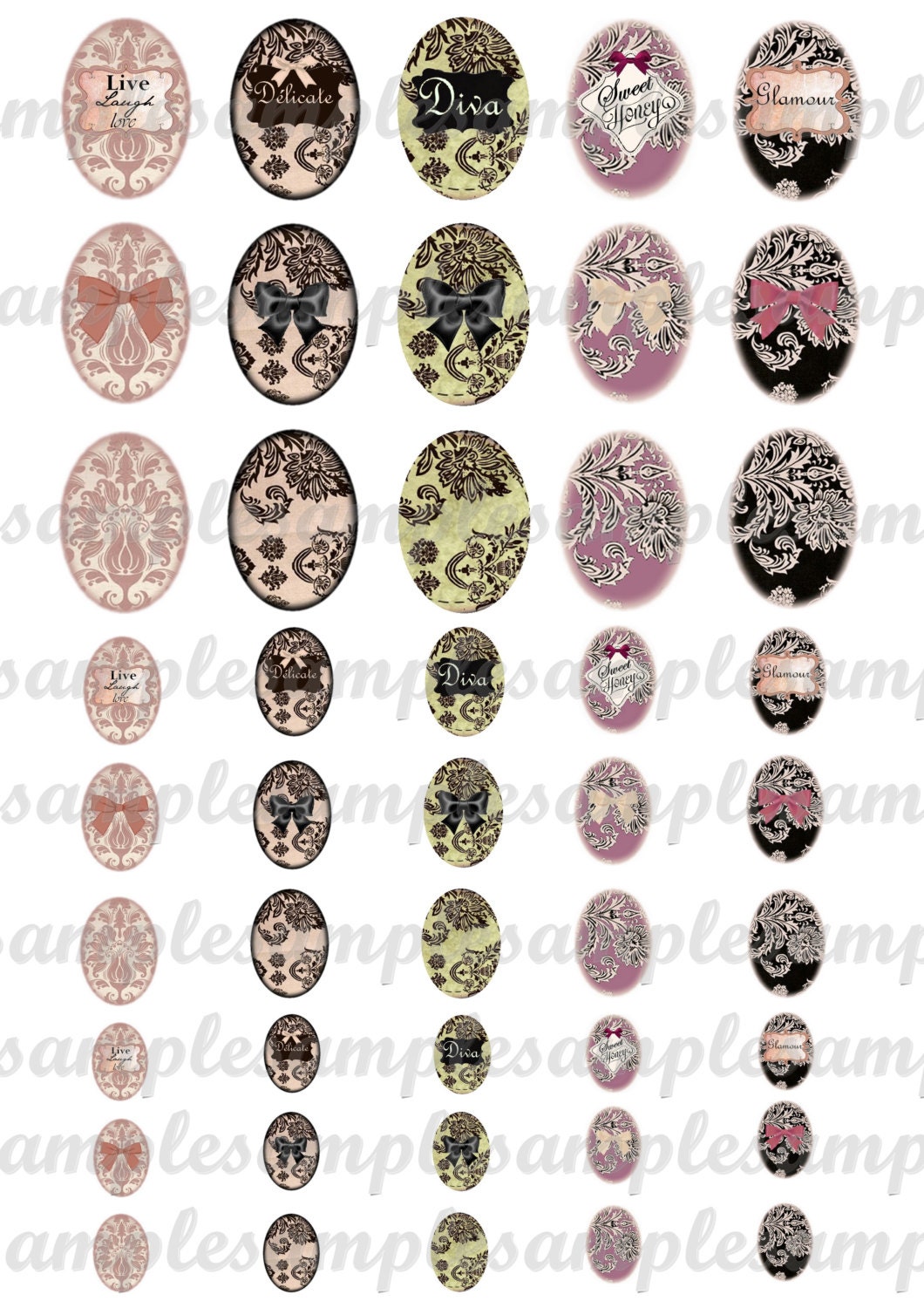 Oval Digital Images - Digital Collage for Pendant, Word, Label, Digital ...