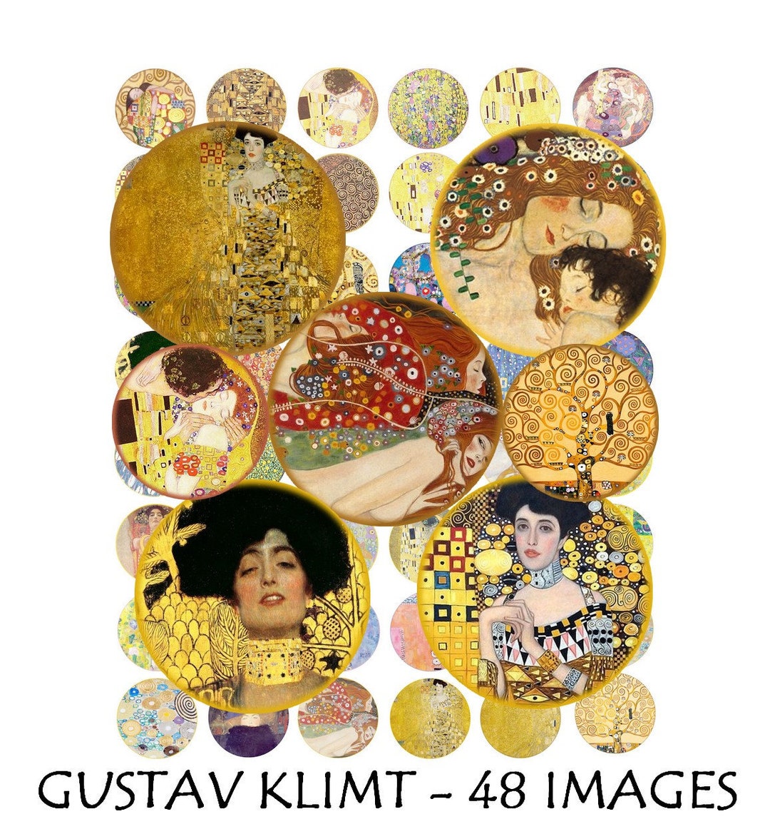 Gustav Klimt Digital Collage Sheet Round 1.25" 30mm 1" 25mm the Kiss ...