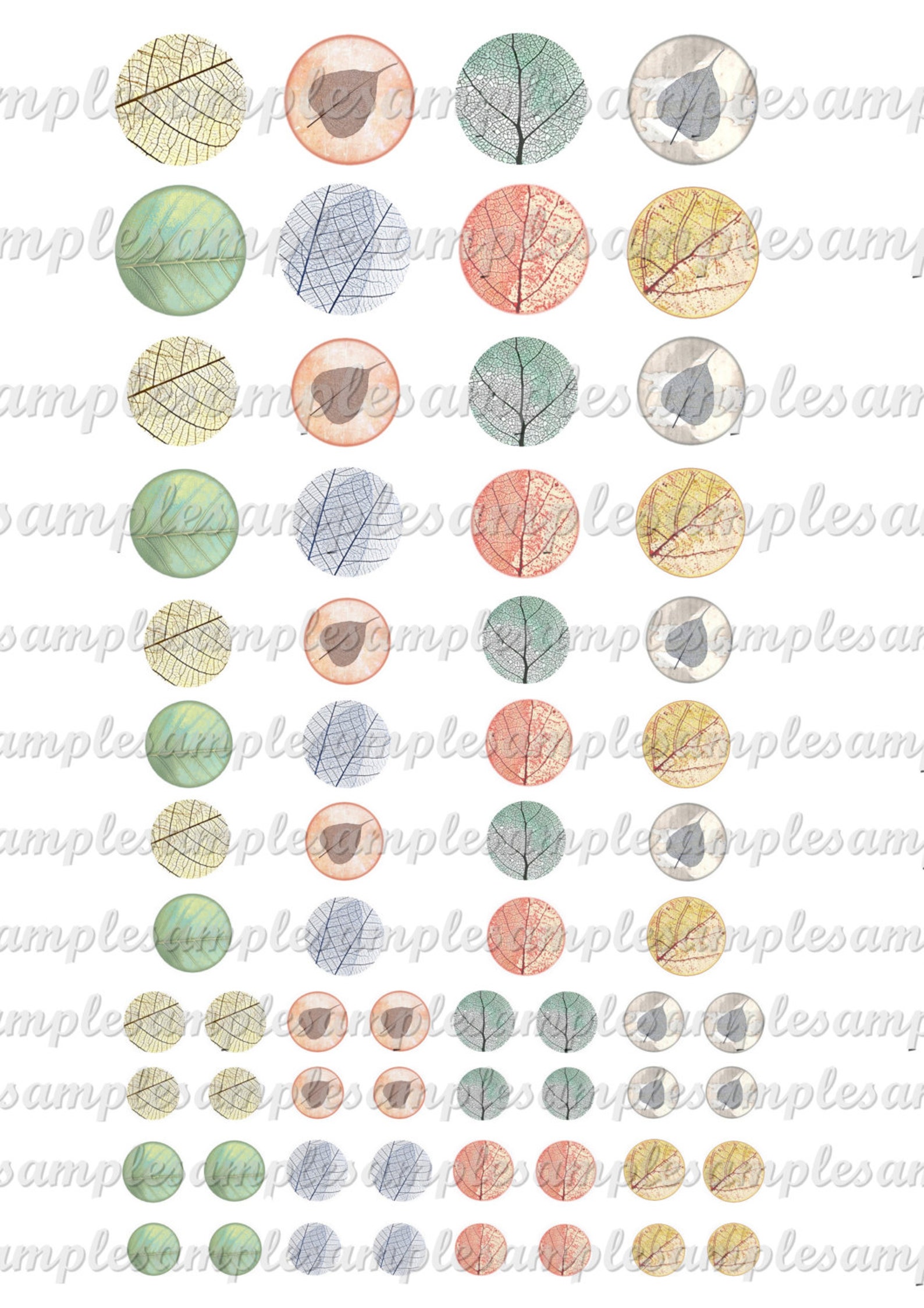 Digital Colage Sheet Circles Transparent Leaves 1 Inch Round 1" Bottle ...