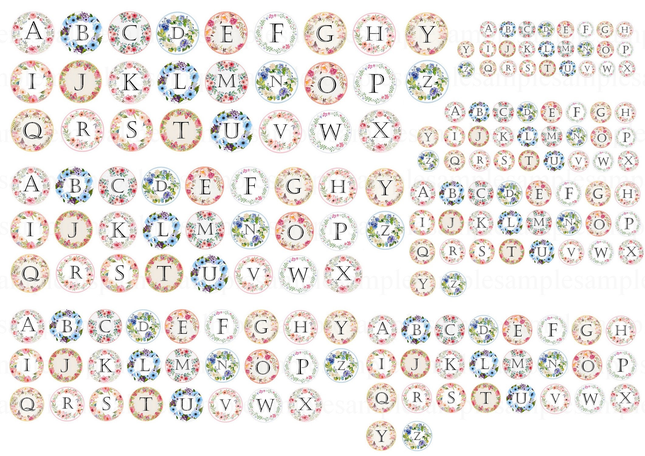 Boho Floral Monogram Collage Sheet, Alphabet Image Sheet, Bottlecap ...