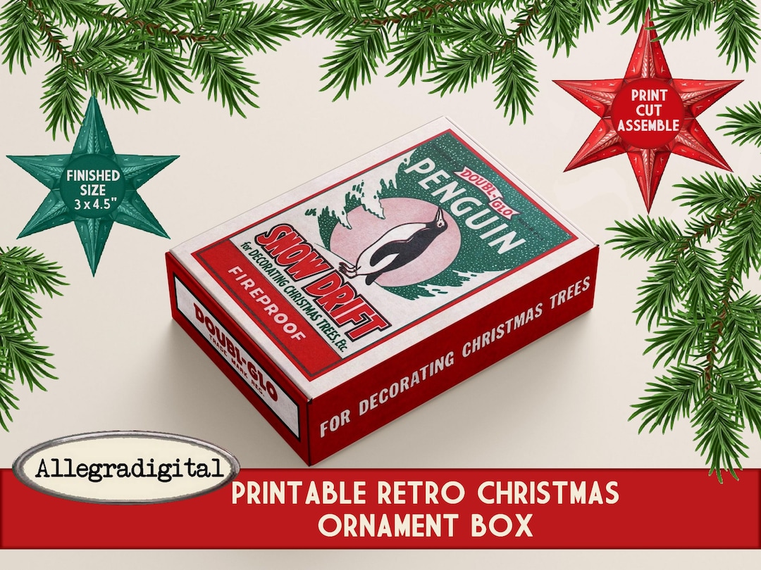 Printable Retro Christmas Ornament Box for Gifts DIY Vintage Box ...