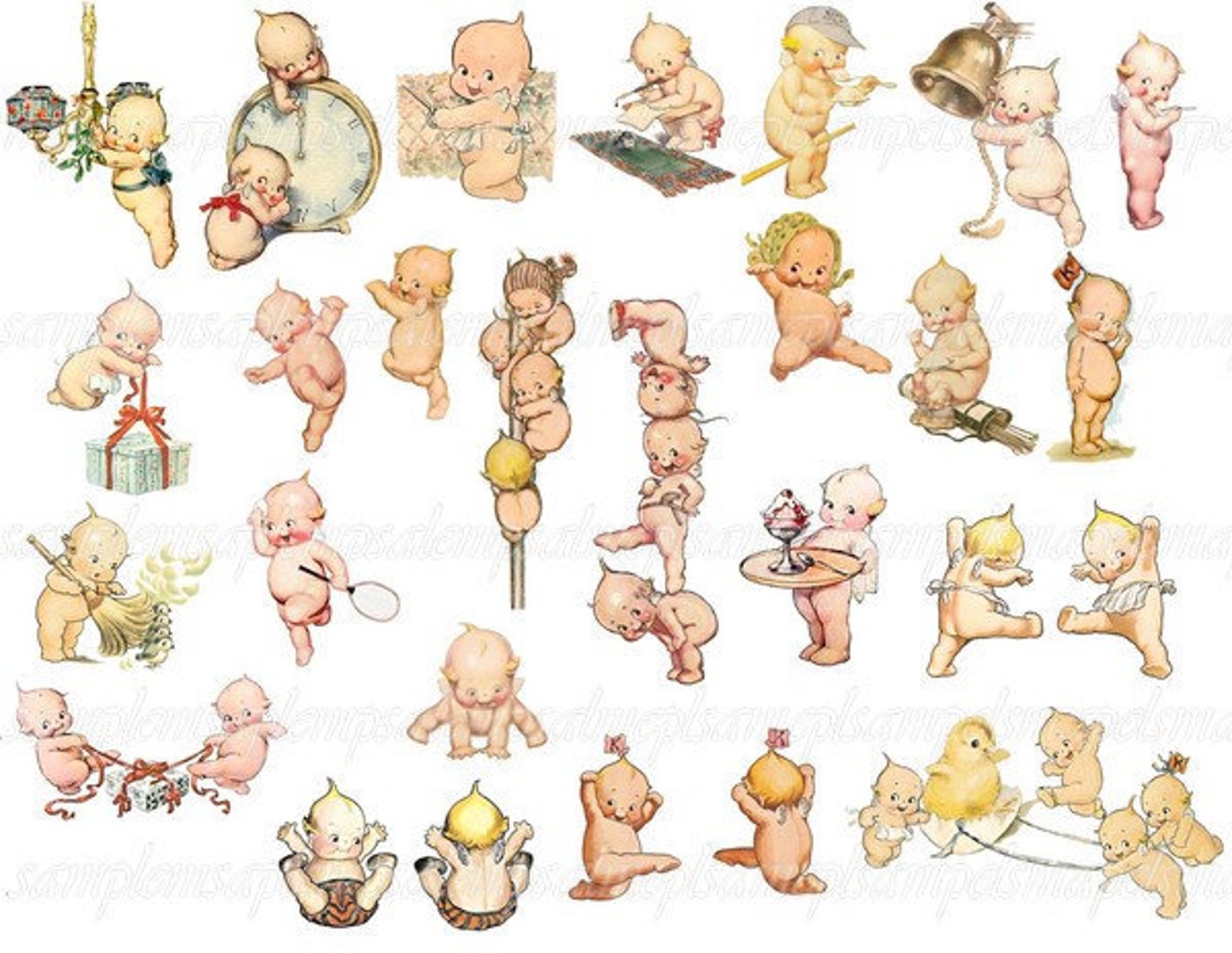 Baby Kewpie Doll Clip Art Transparent PNG Files Digital Collage Sheet ...