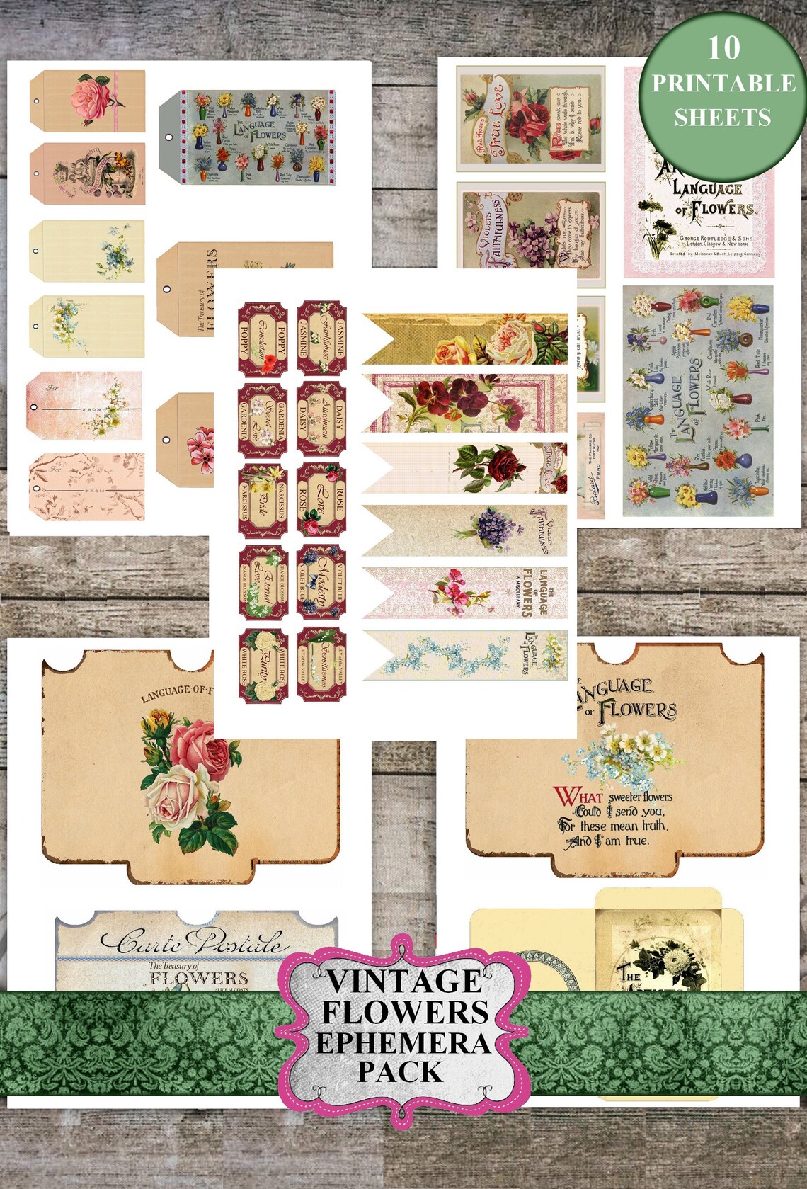 Junk Journal Ephemera Flowers Ephemera Pack Garden Ephemera Etsy