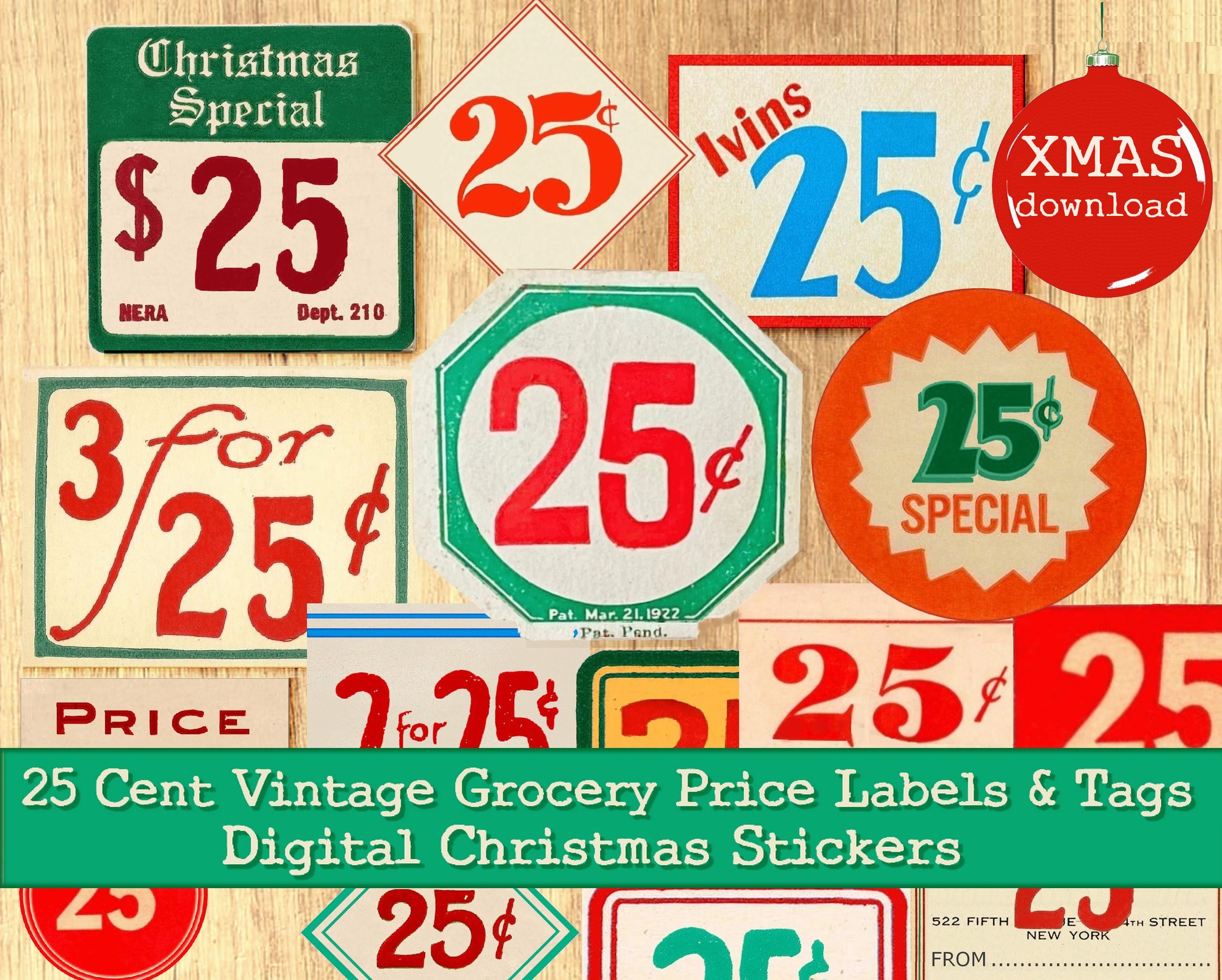 Printable Vintage Christmas Price Tags, Retro 25 Holiday Labels ...