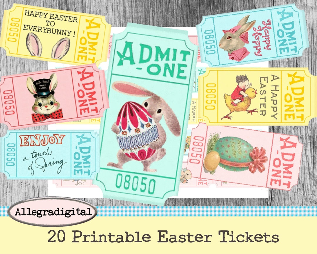 Retro Easter Tickets, Printable, Ephemera, Junk Journal, Spring Collage ...