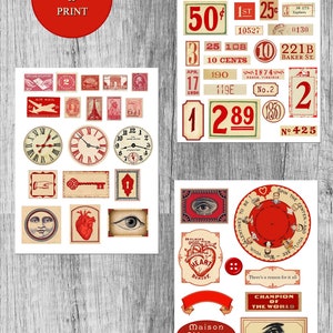 Red Ephemera Pack Instant Download, Printable, Digital Collage Diary ...