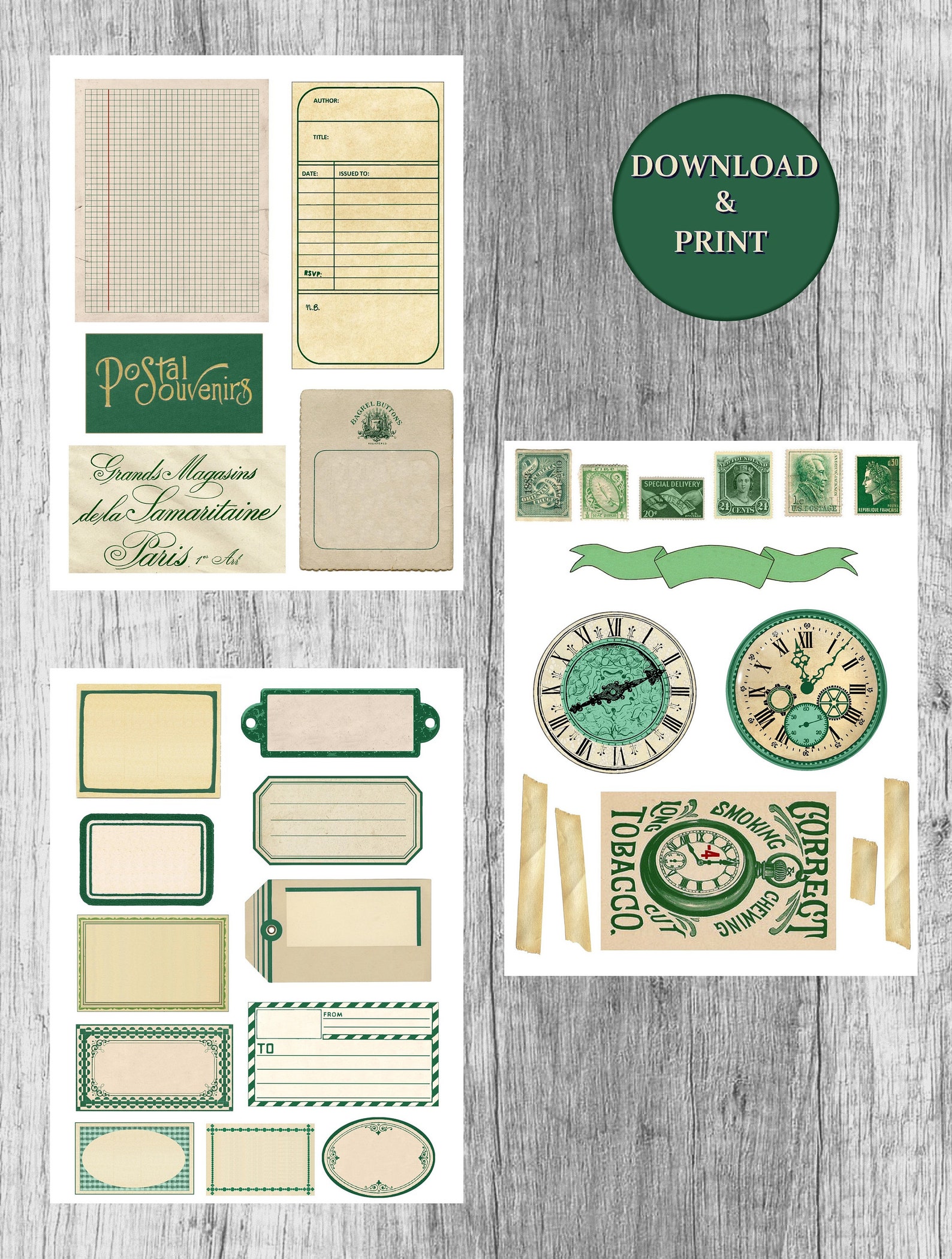 Green Ephemera Pack Instant Download Printable Digital - Etsy