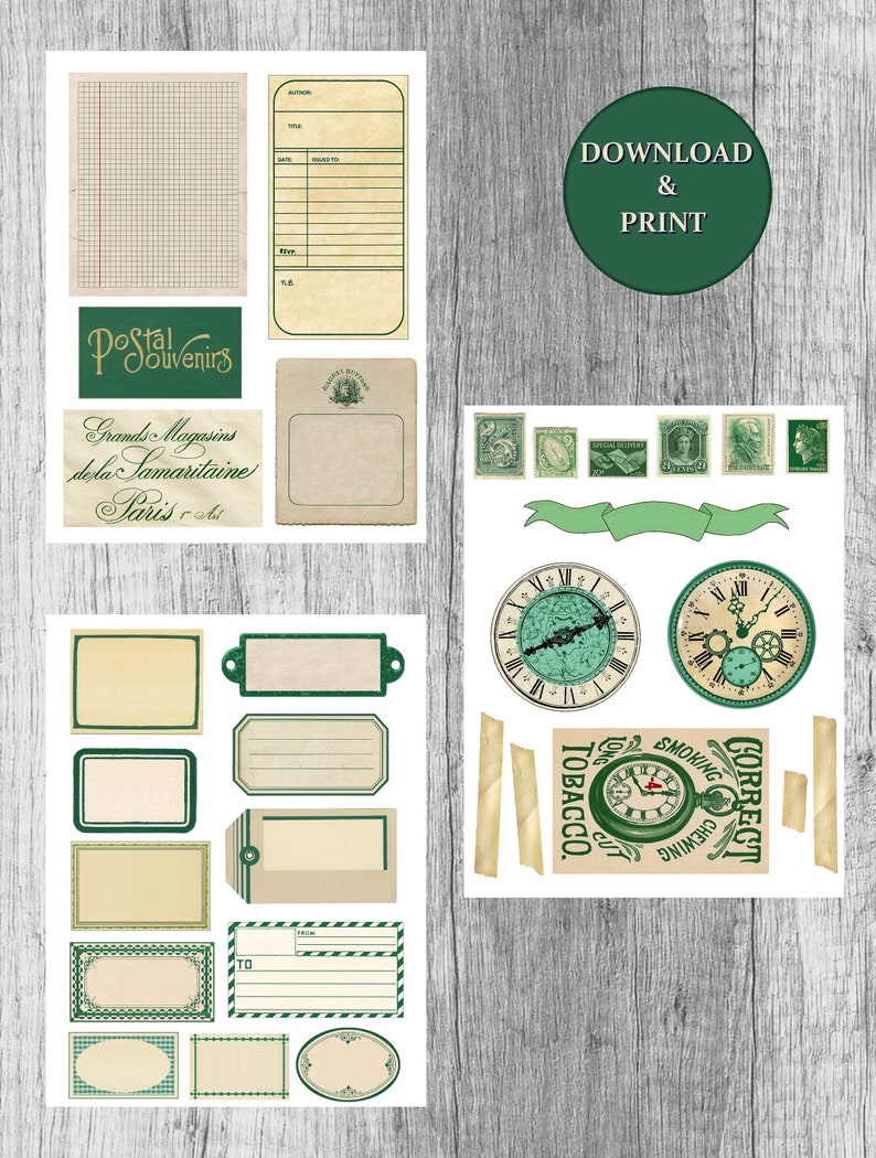 Green Ephemera Pack Instant Download Printable Digital - Etsy