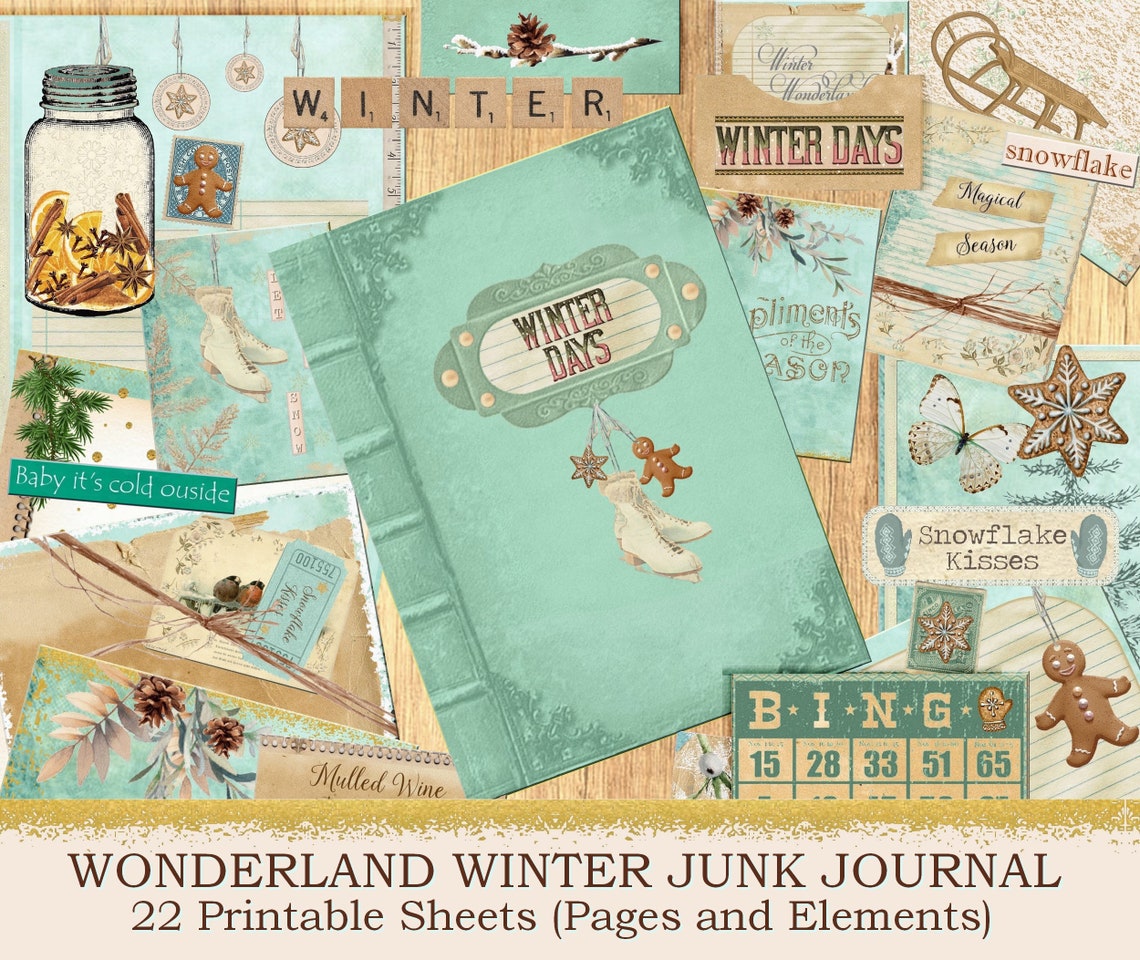 Winter Journal Kit, Vintage Holiday Junk Journal, Instant Download ...