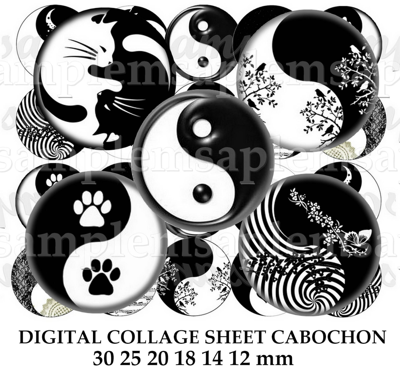 Yin and Yang Circles 12 14 18 20 25 30 Mm Digital | Etsy