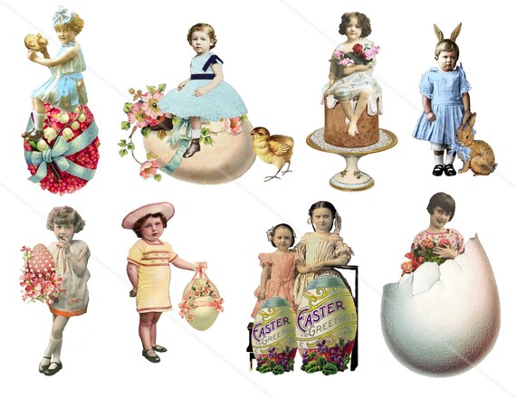 Easter Clip Art Vintage Kids and Easter Eggs Victorian Easter - Etsy