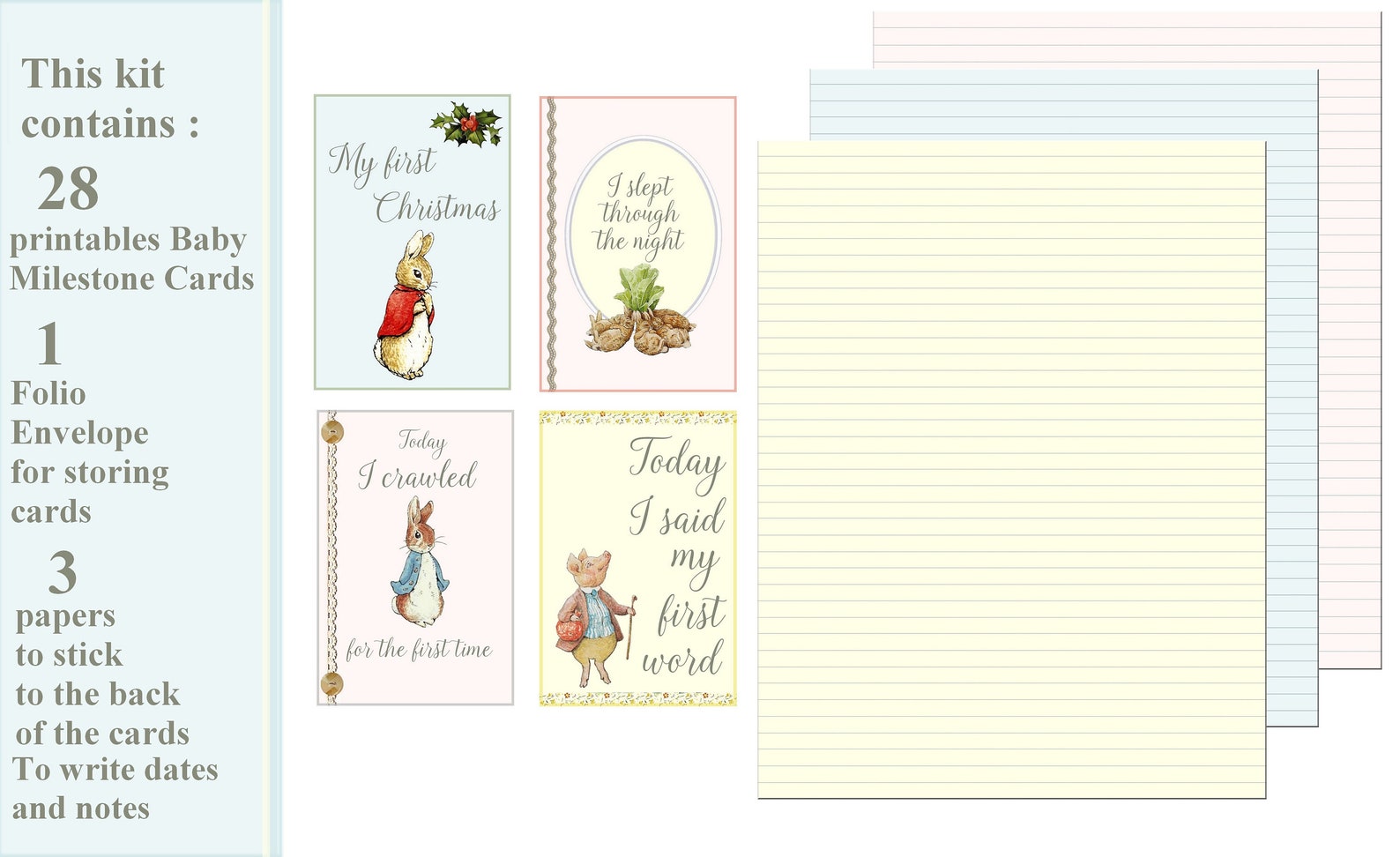 Peter Rabbit Baby Milestone Cards, Printable Baby Steps Cards Milestone ...