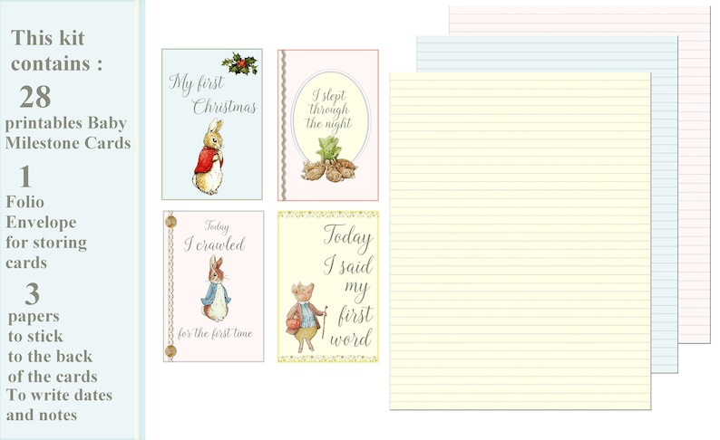 Peter Rabbit Baby Milestone Cards, Printable Baby Steps Cards Milestone ...