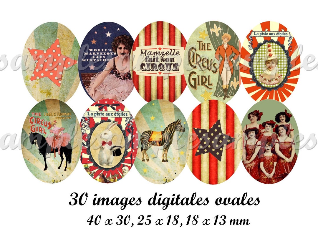 Digital Collage Sheet Oval Circus 30x40 Mm 18x25 Mm 13x18mm Printable ...